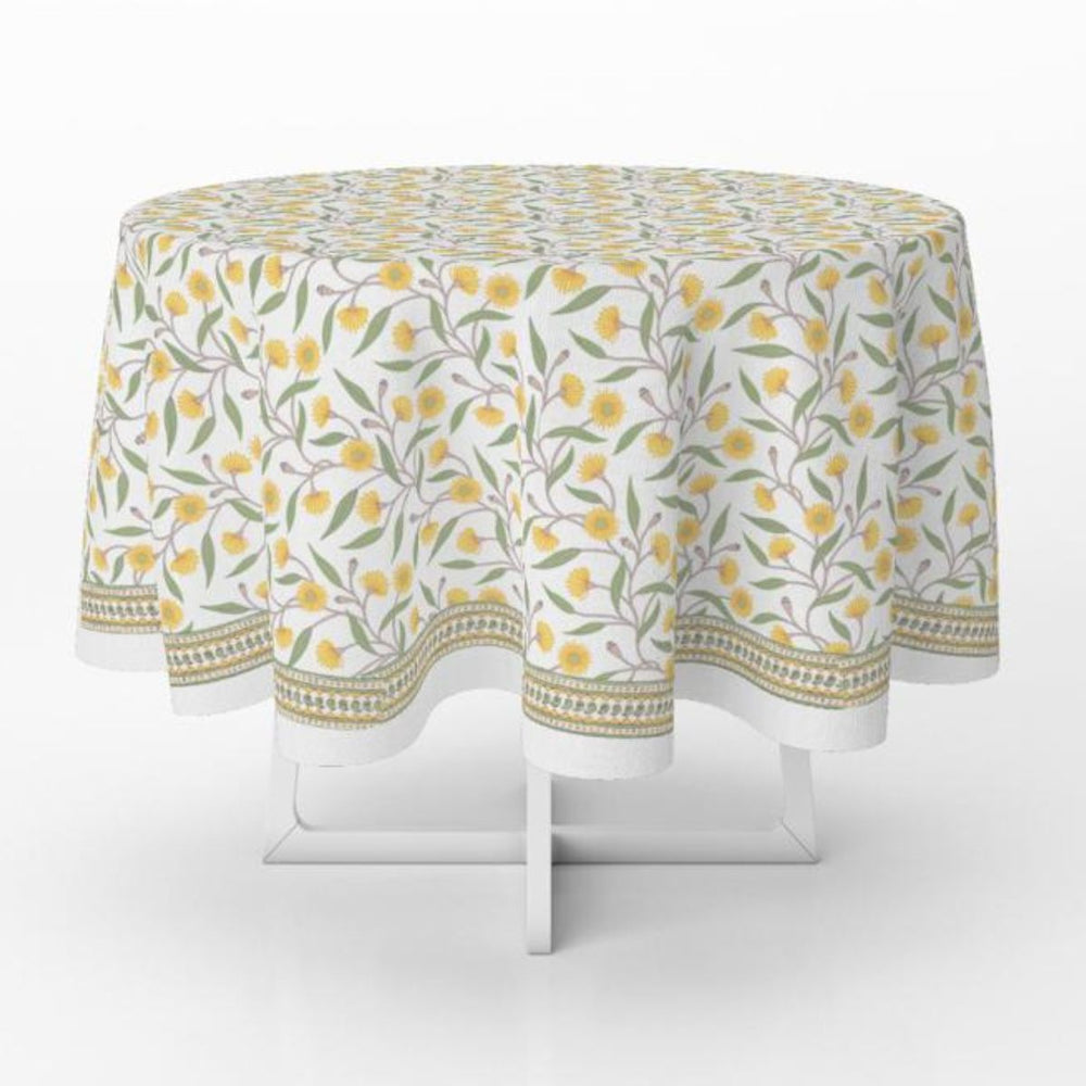 Yellow flowering gums round tablecloth - Decor Mantra